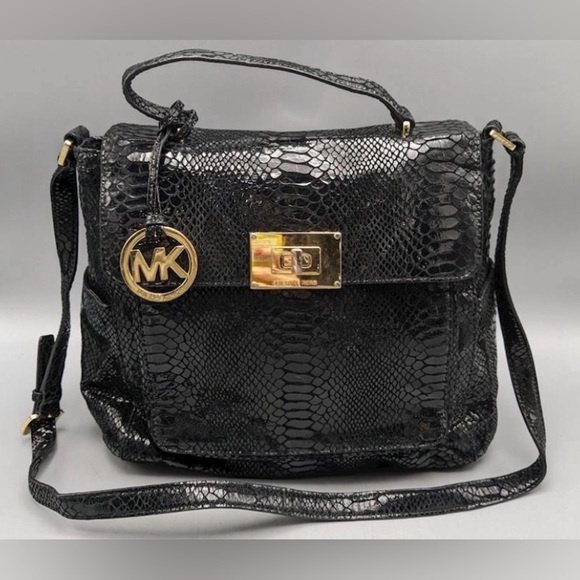 Michael Kors | Bags | Michael Kors Snake Embossed Suede Turnlock Front ...